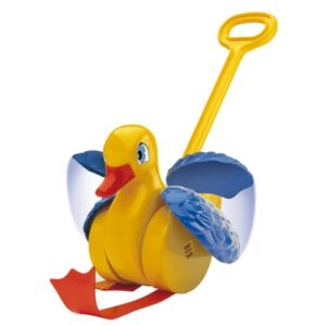 Quercetti Quack and Flap Duck Push Toy - Makes Sounds and Flaps Wings as it Rolls, Helps Toddlers Learn First Steps and Promotes Walking, for Kids Ages 1 - 3 Years , Yellow