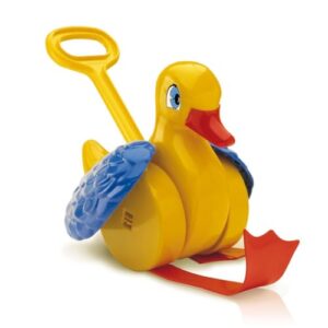 Quercetti Quack and Flap Duck Push Toy - Makes Sounds and Flaps Wings as it Rolls, Helps Toddlers Learn First Steps and Promotes Walking, for Kids Ages 1 - 3 Years , Yellow