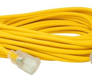 Coleman Cable 14880002 1488SW0002 14/3 Insulated Outdoor Extension Cord with Lighted End, 50-Foot, Feet, Yellow