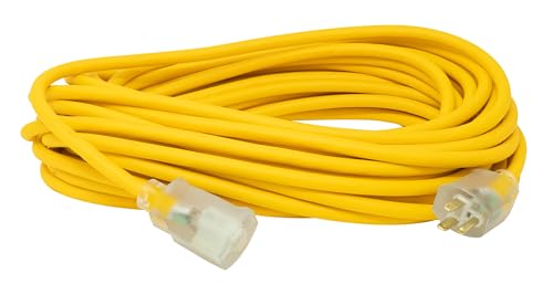 Coleman Cable 14880002 1488SW0002 14/3 Insulated Outdoor Extension Cord with Lighted End, 50-Foot, Feet, Yellow