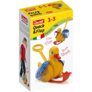 Quercetti Quack and Flap Duck Push Toy - Makes Sounds and Flaps Wings as it Rolls, Helps Toddlers Learn First Steps and Promotes Walking, for Kids Ages 1 - 3 Years , Yellow