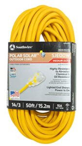 coleman cable 14880002 1488sw0002 14/3 insulated outdoor extension cord with lighted end, 50-foot, feet, yellow