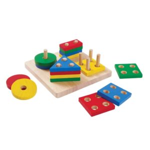 plantoys (2403 wooden geometric sorting board sustainably made from rubberwood and non-toxic paints and dyes