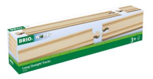 brio world 33341-4 piece long straight wooden train tracks | expandable & compatible railway set | engineered for kids ages 3 and up | fsc certified materials