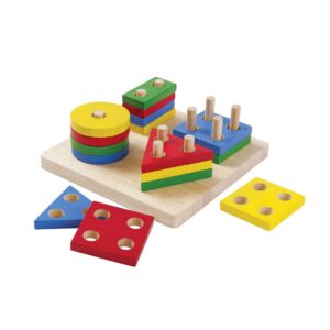 PlanToys (2403 Wooden Geometric Sorting Board Sustainably Made from Rubberwood and Non-Toxic Paints and Dyes