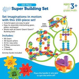 Learning Resources Gears! Gears! Gears! Super Building Toy Set, STEM Toys, Construction Toys, Gears for Kids, 150 Pieces, Ages 3+