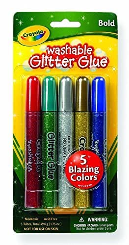 Crayola Washable Glitter Glue, Bold Blazes, Colors may vary, 5 Count, 1.75 oz