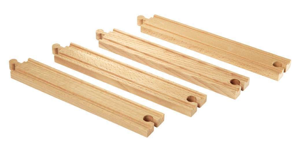 BRIO World 33341-4 Piece Long Straight Wooden Train Tracks | Expandable & Compatible Railway Set | Engineered for Kids Ages 3 and Up | FSC Certified Materials