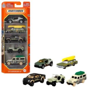 matchbox 5-pack of 1:64 scale vehicles, 5 toy car collection of real-world replicas for kids 3 years old & up [styles may vary] , blue