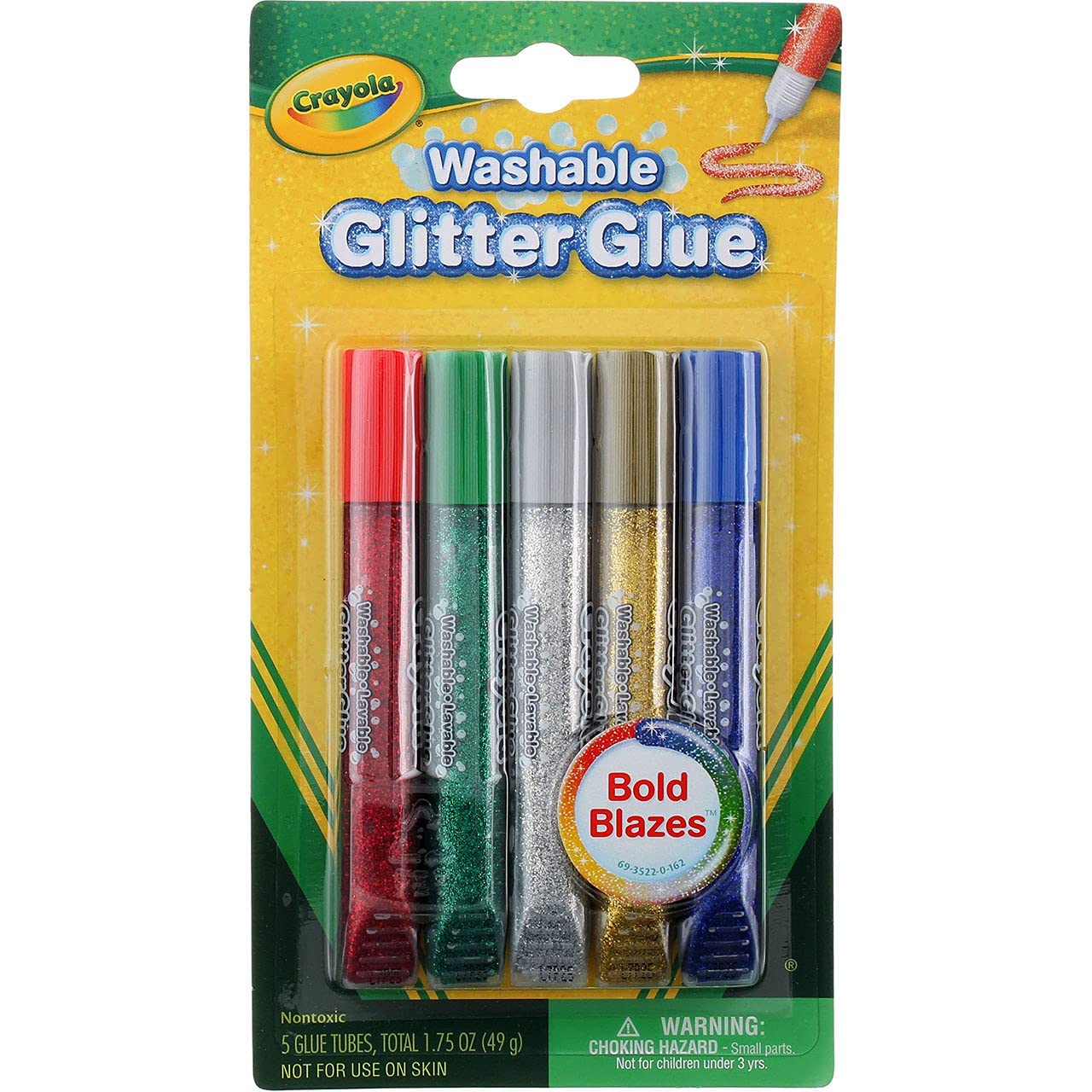 Crayola Washable Glitter Glue, Bold Blazes, Colors may vary, 5 Count, 1.75 oz