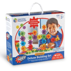 Learning Resources Gears! Gears! Gears! 100-Piece Deluxe Building Set - Ages 3+, Preschool Building Sets, Gears Toys for Kids, STEM Toys for Toddlers, Construction Toy Set