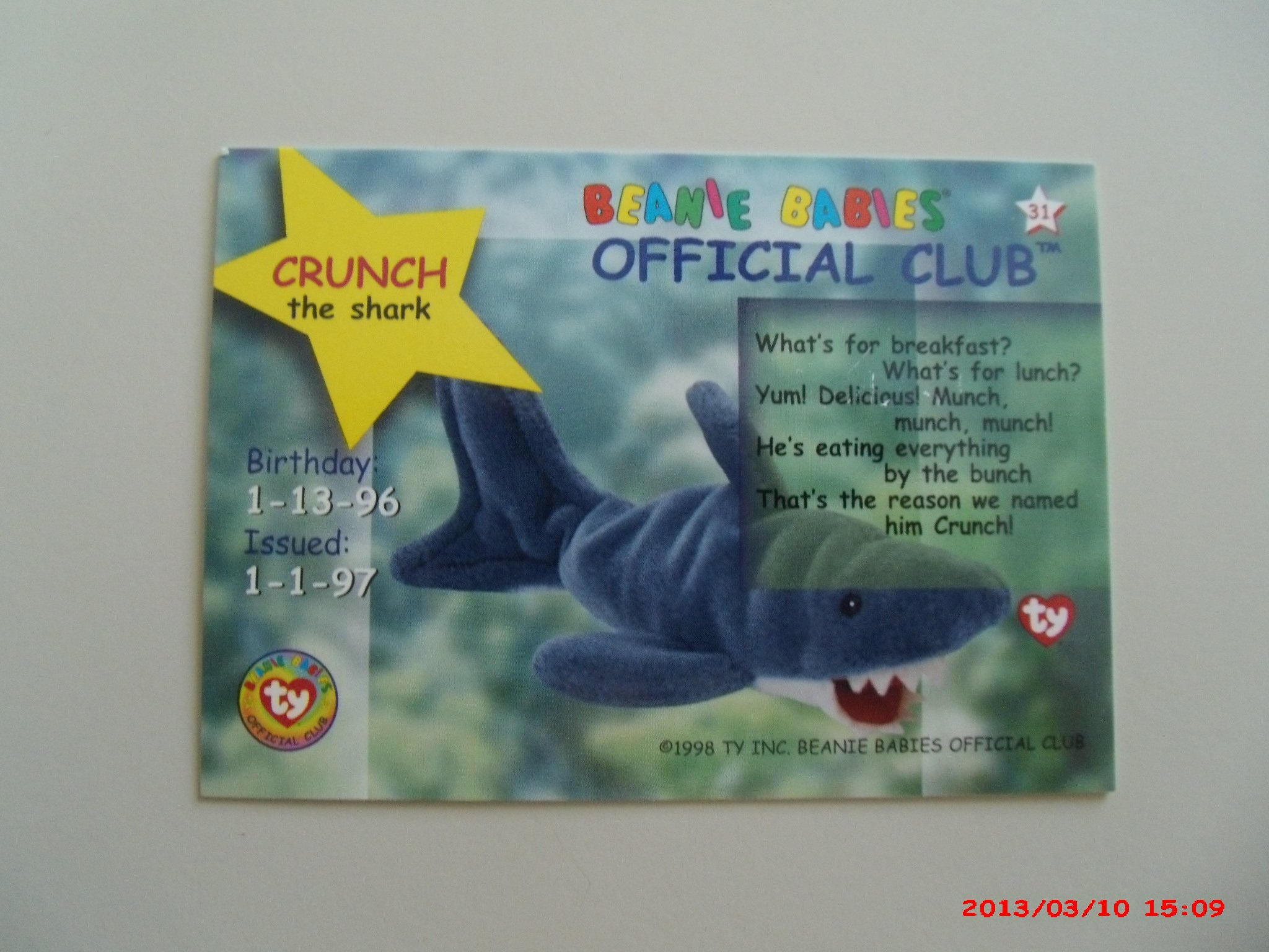 Crunch the Shark Beanie Baby (Retired)