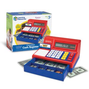 learning resources pretend & play calculator cash register - 73 pieces, ages 3+ develops early math skills, play cash register for kids, toy cash register, play money for kids