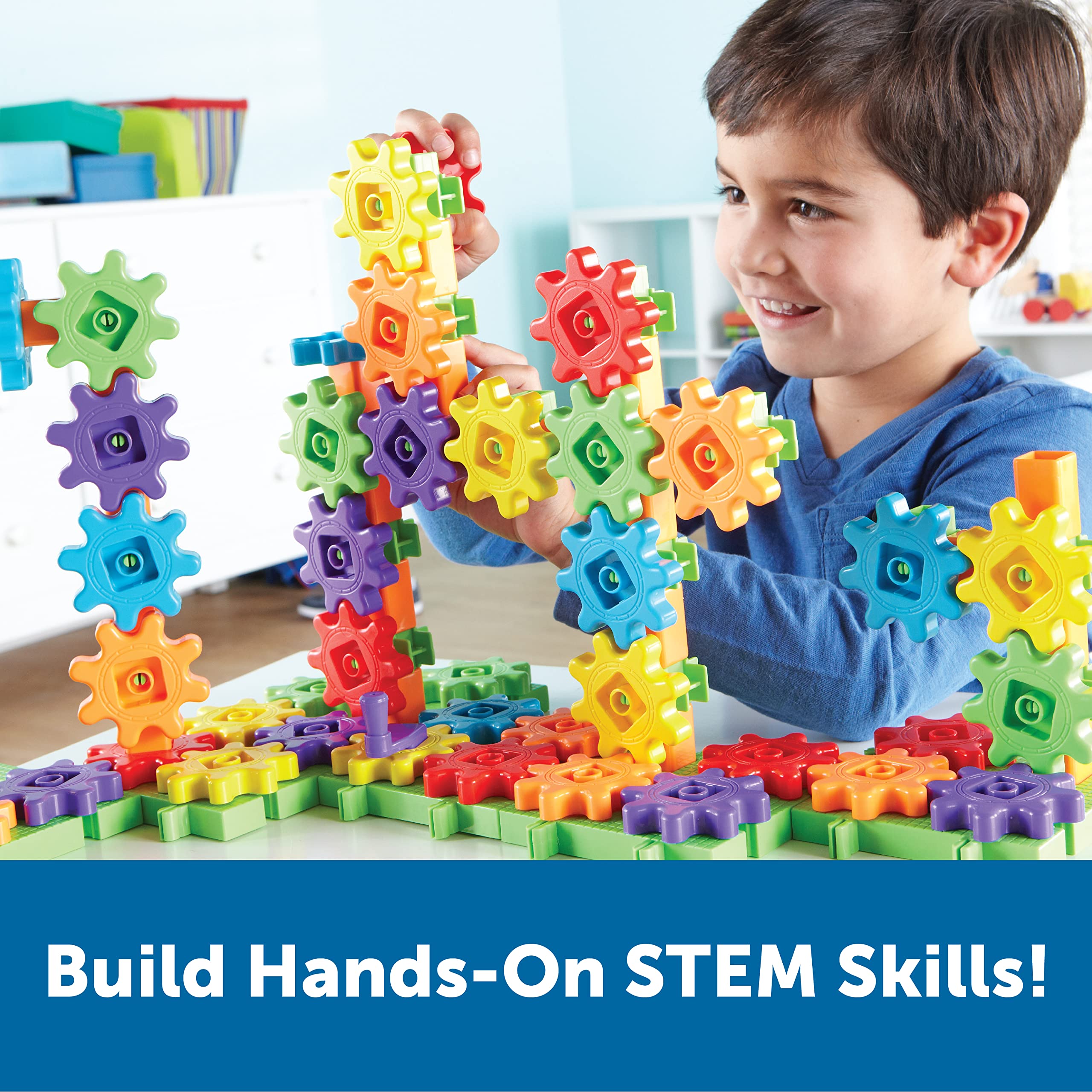 Learning Resources Gears! Gears! Gears! 100-Piece Deluxe Building Set - Ages 3+, Preschool Building Sets, Gears Toys for Kids, STEM Toys for Toddlers, Construction Toy Set