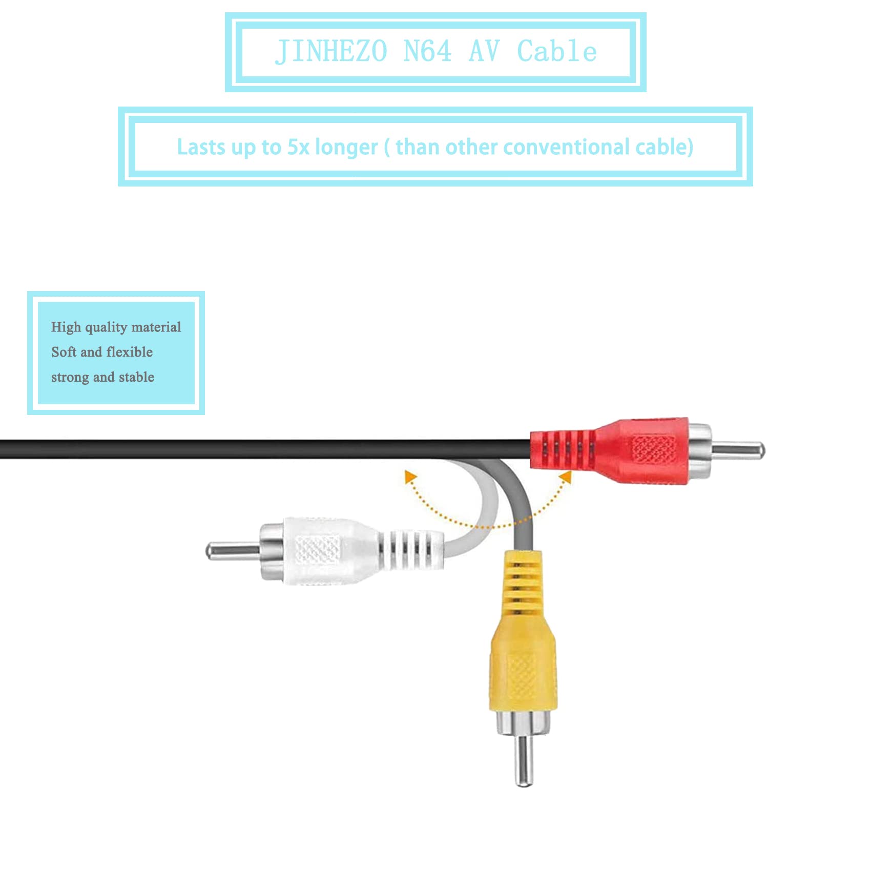 JINHEZO N64 AV Cable Composite Video Cord Compatible with Nintendo 64/N64/GameCube/GC/Super Nintendo SNES TV Game (1.8M / 6 Feet) 1 Pack