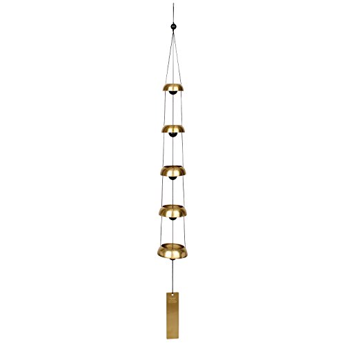 Woodstock Chimes Signature Collection, Woodstock Temple Bells, Quintet (32'') Brass, Wind Bells for Outdoor, Patio, Home or Garden Décor (TB5)