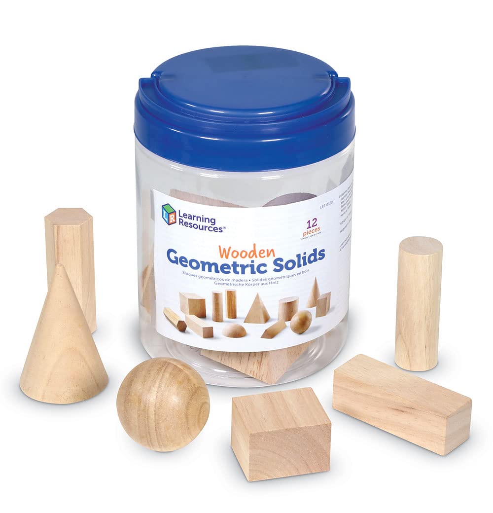 Learning Resources Geometric Solids, Wooden Shapes, Set of 12 Geometric Shapes, Ages 6+, Multi-color