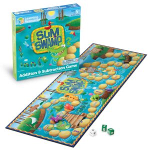 learning resources sum swamp game addition & subtraction game - 8 pieces, ages 5+, math games for kids, educational kids games, kindergarten math board games gifts for boys and girls