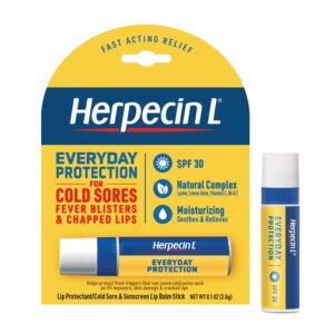 herpecin l lip balm stick 30 spf 0.1 ounce tube cold sore sun & fever blisters and chapped lips relief lip balm with spf30 and lysine