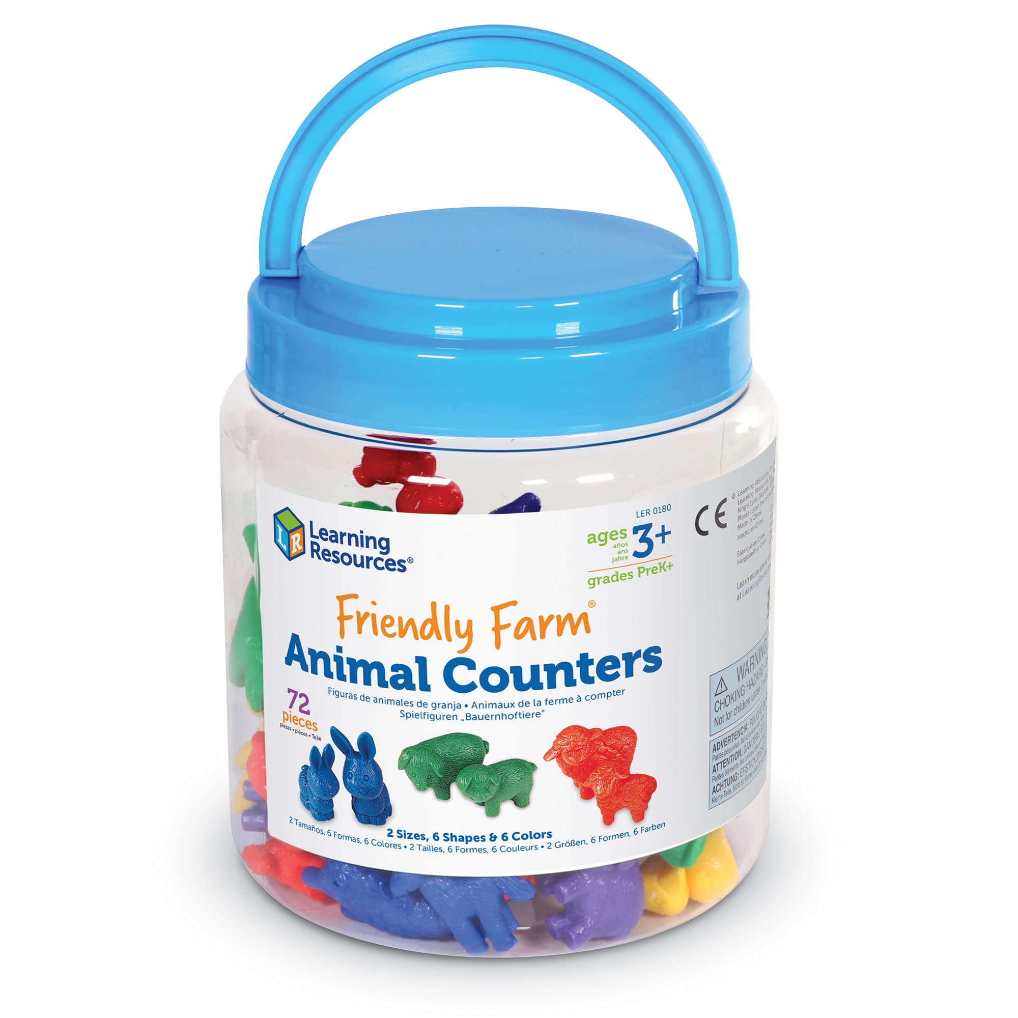 Learning Resources Friendly Farm Animal Counters - 72 Pieces, Ages 3+ Toddler Learning Toys, Preschool Learning Supplies, Classroom Desk Pets, Educational Counting and Sorting Toy