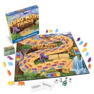 learning resources dino math tracks game - ages 6+ addition and subtraction dinosaur game, kindergarten math games, board games for kids