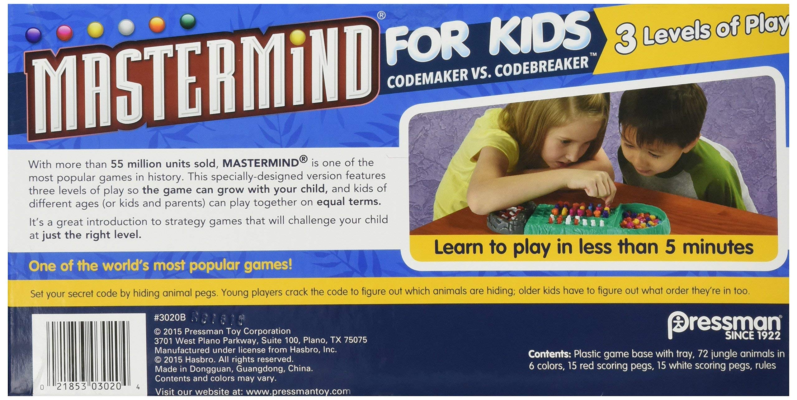 Pressman Mastermind for Kids - Codebreaking Game With Three Levels of Play Multicolor, 5"