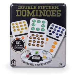 spin master games double fifteen color dot dominoes game in a tin (6029741)