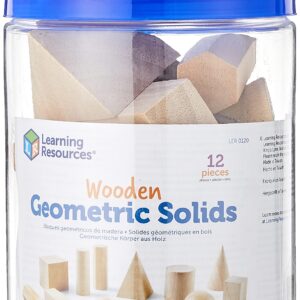 Learning Resources Geometric Solids, Wooden Shapes, Set of 12 Geometric Shapes, Ages 6+, Multi-color