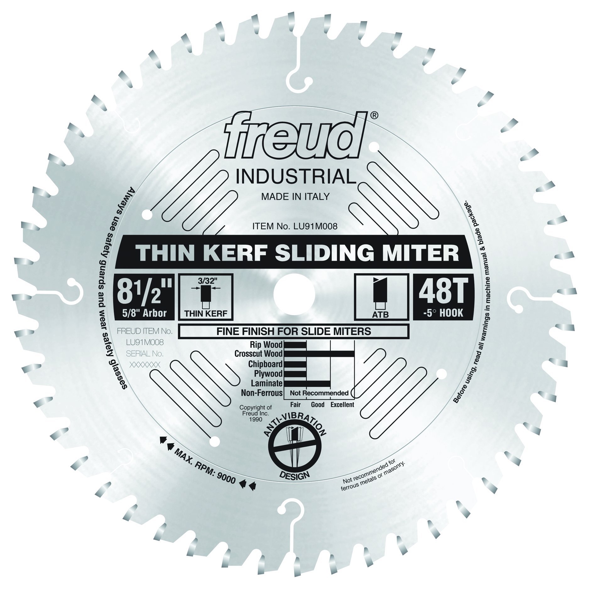 Freud LU91M008: 8-1/2"x 48T Thin Kerf Sliding Compound Miter Saw Blade