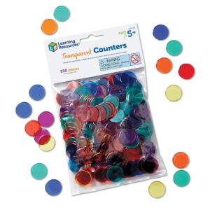 learning resources transparent color counting chips - 250 pieces, ages 5+, math counters for kids, counting chips, perfect for bingo games,back to school supplies,teacher supplies