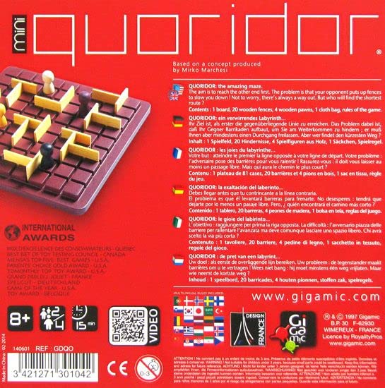 Quoridor Mini | Travel-Friendly Strategy Game for Families and Adults | Ages 8+ | 2 Players | 15 Minutes