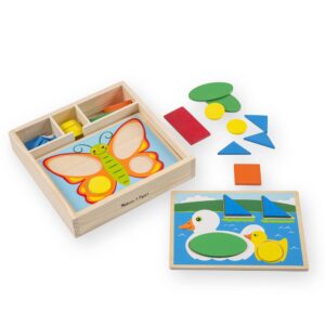 Melissa & Doug Beginner Wooden Pattern Blocks Educational Toy With 5 Double-Sided Scenes and 30 Shapes