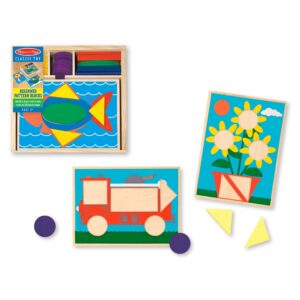 melissa & doug beginner wooden pattern blocks educational toy with 5 double-sided scenes and 30 shapes