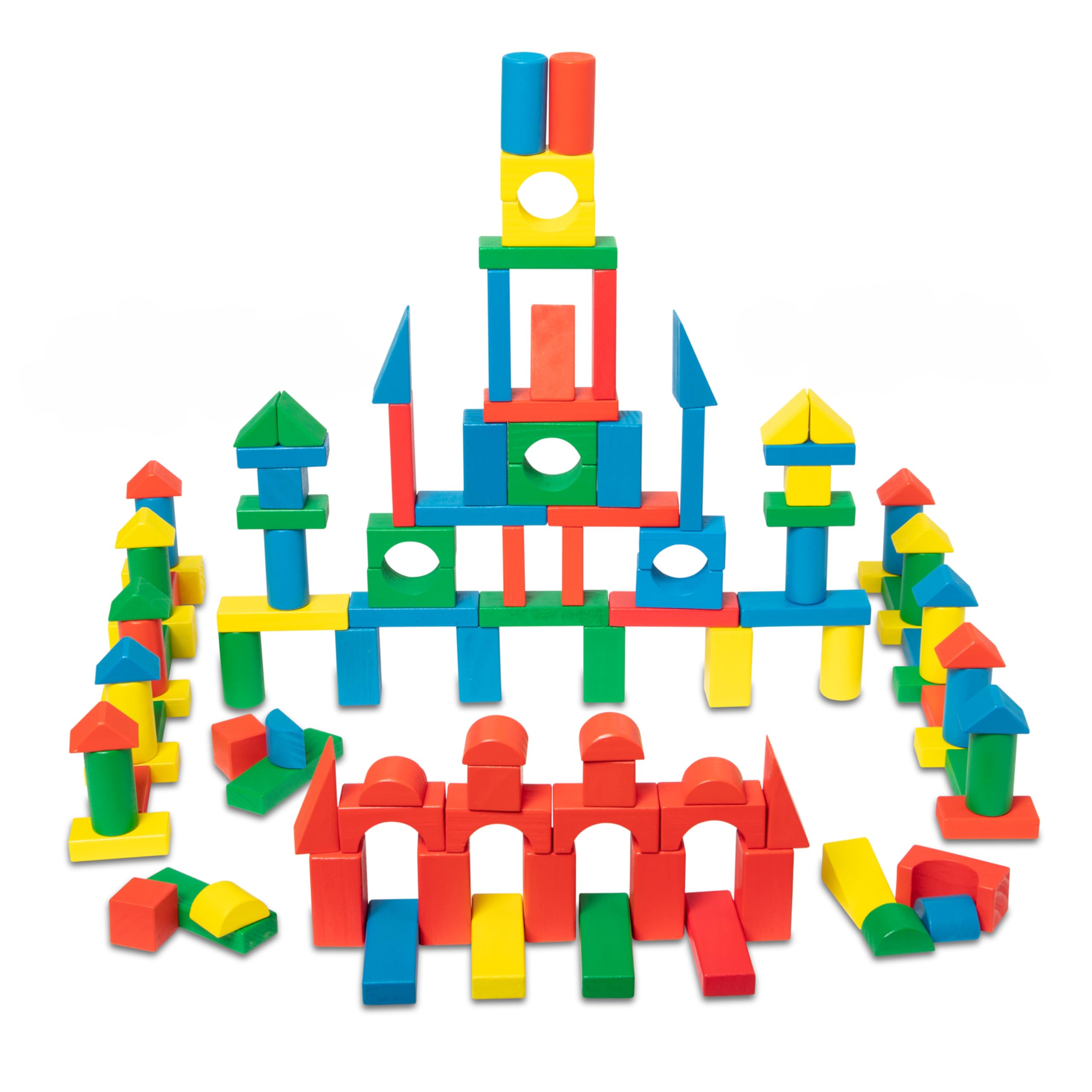 Melissa & Doug Wooden Building Block Set - 200 Blocks in 4 Colors and 9 Shapes