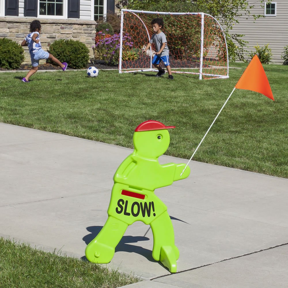 Step2 Kid Alert Visual Warning Signal V.W.S - 32-Inch Caution Go Slow Children At Play Signage - Durable Plastic Outdoor Playtime Safety Signs for Kids with Flag