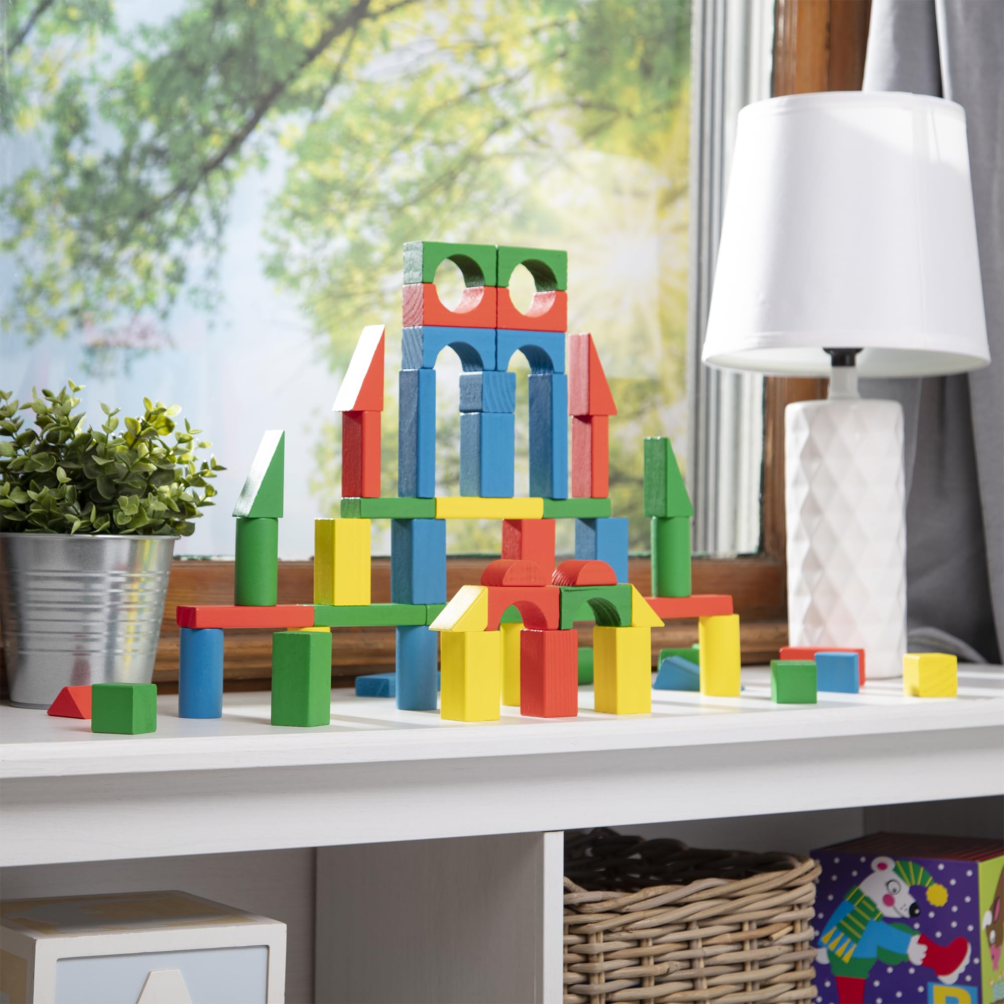 Melissa & Doug Wooden Building Blocks Set - 100 Blocks in 4 Colors and 9 Shapes - FSC Certified