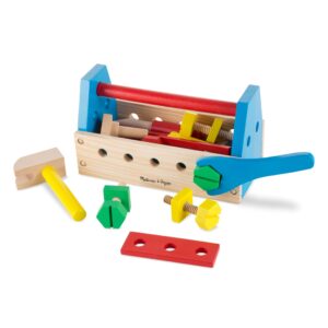 melissa & doug take-along tool kit wooden construction toy (24 pcs), multicolor, 10.0 x 5.55 x 4.75