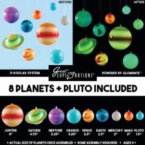 Great Explorations | 3-D Solar System Glow In The Dark Ceiling Hanging Kit 3D Planets and Star Stickers Create the Milky Way Teach Science STEM