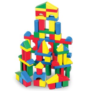 melissa & doug wooden building blocks set - 100 blocks in 4 colors and 9 shapes - fsc certified