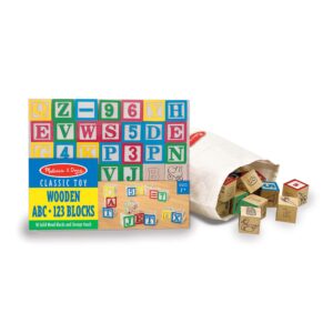 melissa & doug deluxe abc/123 1-inch blocks set with storage pouch (50 pcs) - letters and numbers/abc classic wooden blocks for toddlers and kids ages 2+