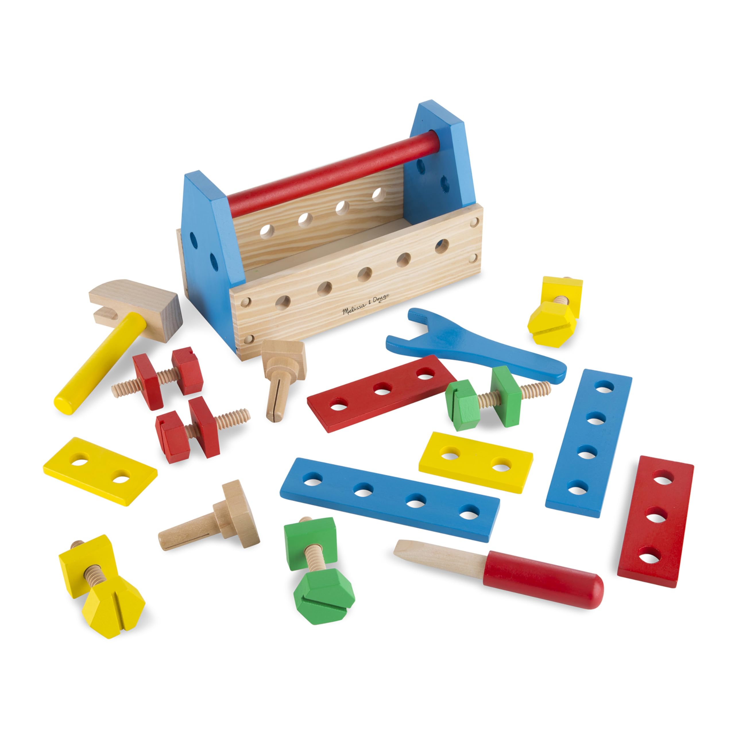 Melissa & Doug Take-Along Tool Kit Wooden Construction Toy (24 pcs), Multicolor, 10.0 x 5.55 x 4.75