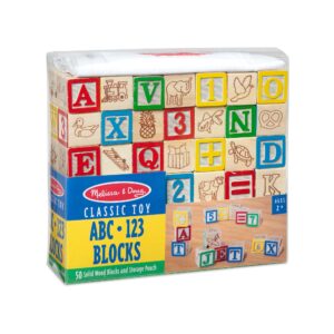 Melissa & Doug Deluxe ABC/123 1-Inch Blocks Set With Storage Pouch (50 pcs) - Letters And Numbers/ABC Classic Wooden Blocks For Toddlers And Kids Ages 2+