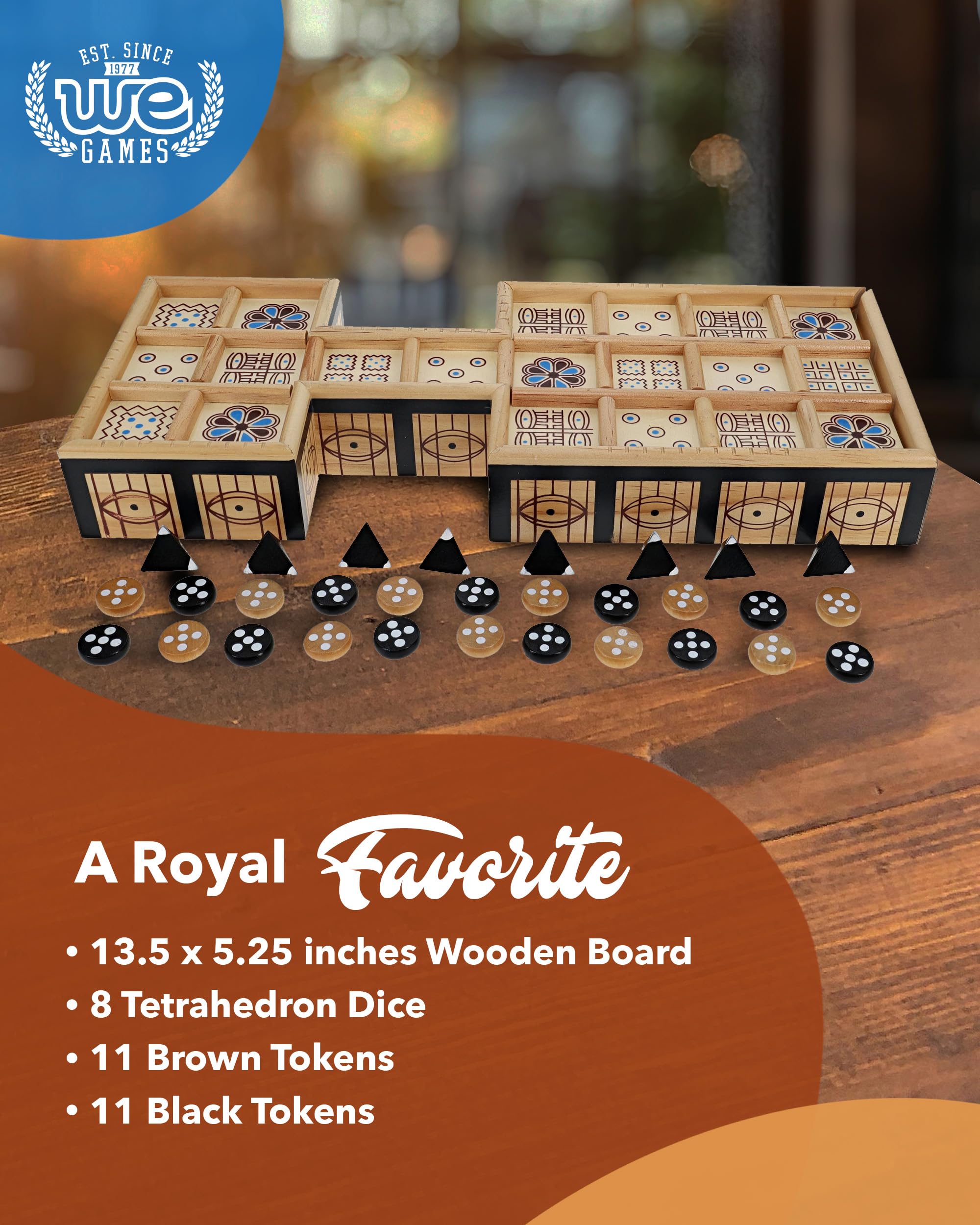 WE Games Royal Game of UR, Ancient Strategy Board Games for Adults, Solid Wood and Beautifully Designed Board with Storage Drawers, Travel Games for Adults, Table Games for 2