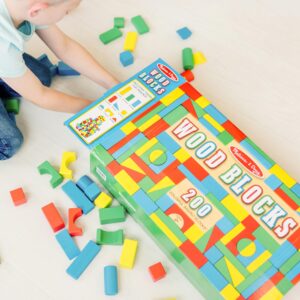 Melissa & Doug Wooden Building Block Set - 200 Blocks in 4 Colors and 9 Shapes