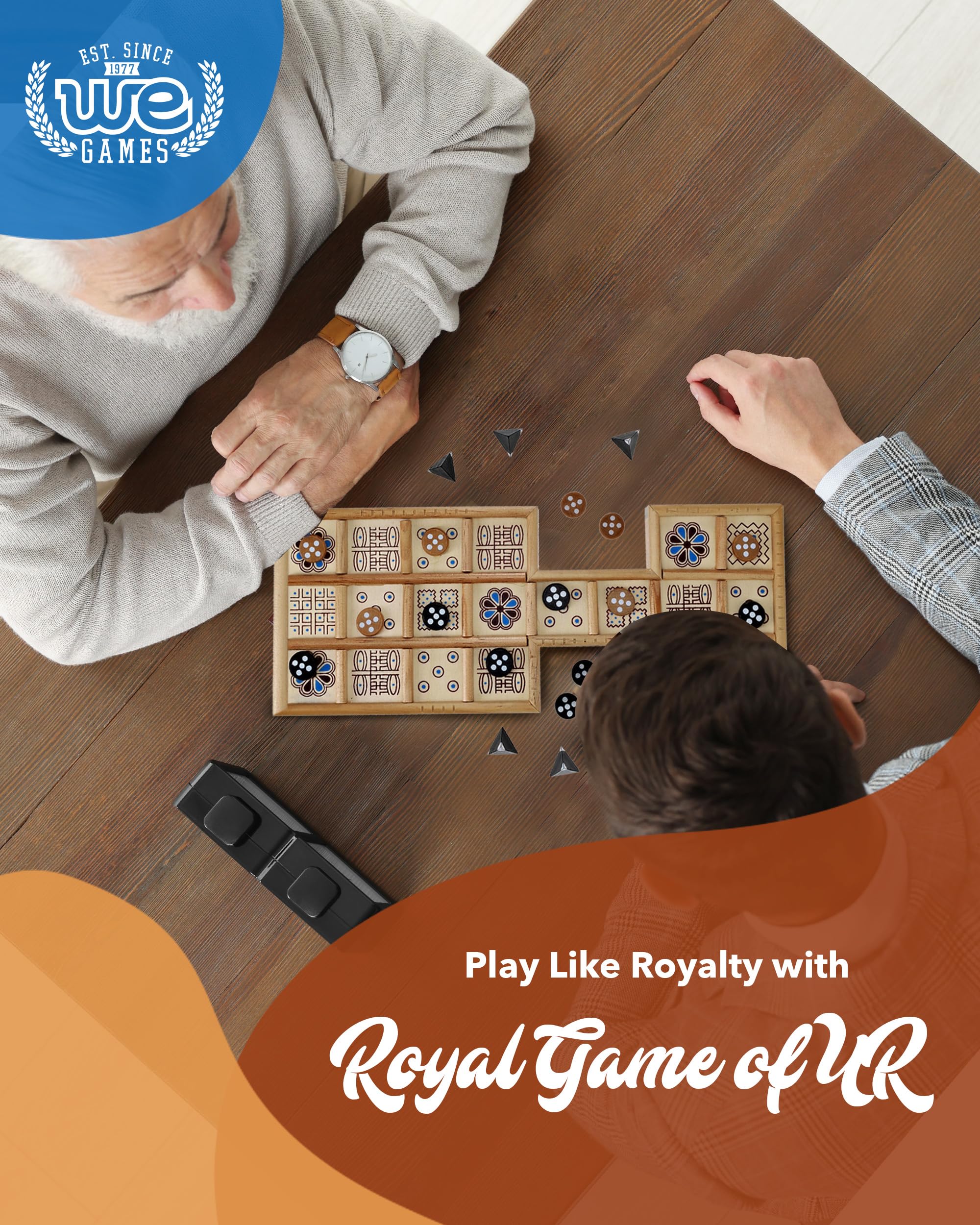 WE Games Royal Game of UR, Ancient Strategy Board Games for Adults, Solid Wood and Beautifully Designed Board with Storage Drawers, Travel Games for Adults, Table Games for 2