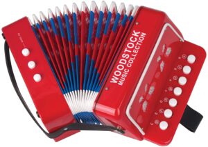 woodstock kid's accordion (7"), red, with 10 keys, beginner music toy instrument for children ages 3+, educational gift, toddlers kids boys girls wcka