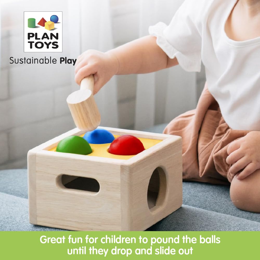 PlanToys Wooden Punch & Drop Pounding Bench (9424) | Sustainably Made from Rubberwood and Non-Toxic Paints and Dyes