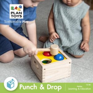 PlanToys Wooden Punch & Drop Pounding Bench (9424) | Sustainably Made from Rubberwood and Non-Toxic Paints and Dyes