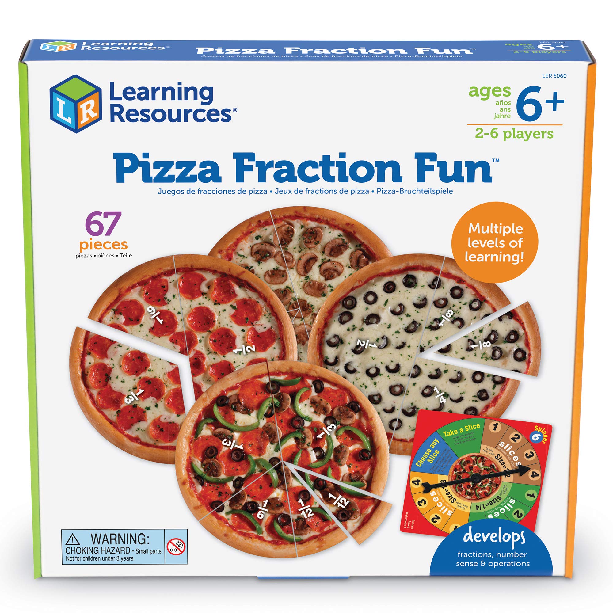 Learning Resources Pizza Fraction Fun Game, 13 Fraction Pizzas, 67 Piece Game, Ages 6+