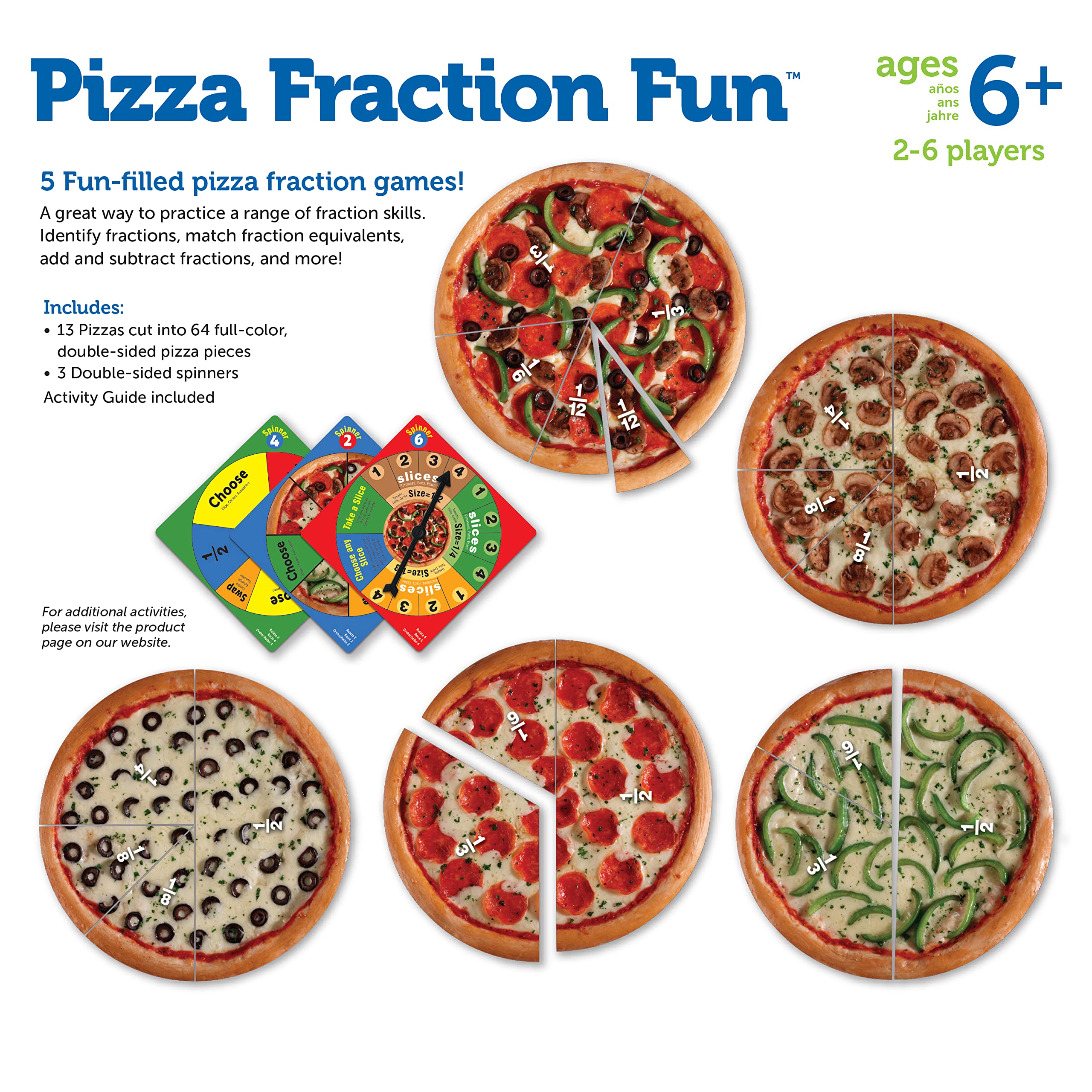 Learning Resources Pizza Fraction Fun Game, 13 Fraction Pizzas, 67 Piece Game, Ages 6+